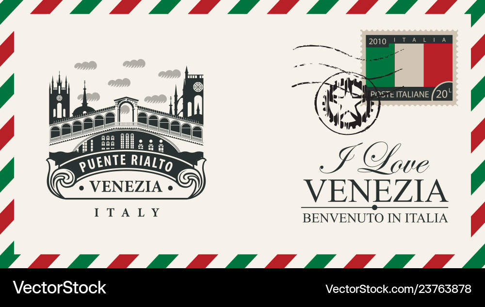 Envelope or postcard with ponte di rialto bridge Vector Image