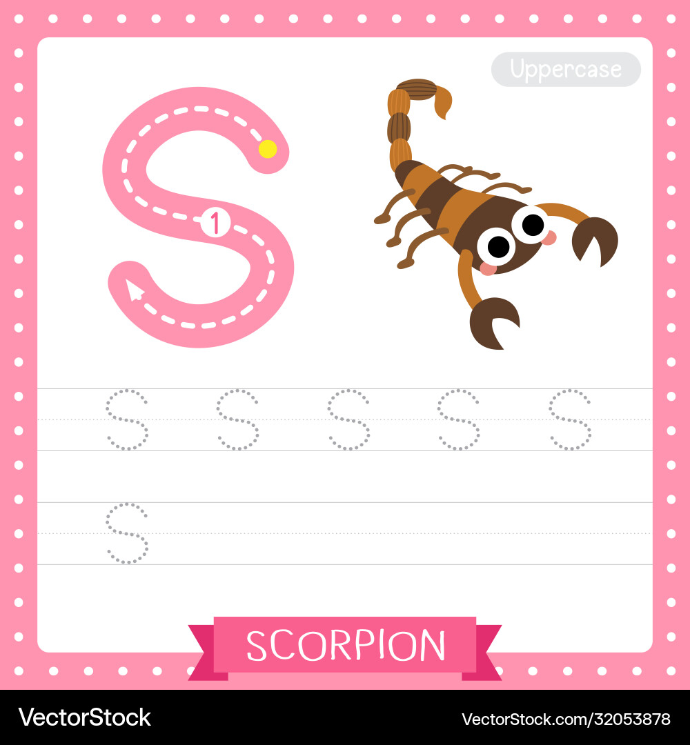 Letter s uppercase tracing practice worksheet Vector Image