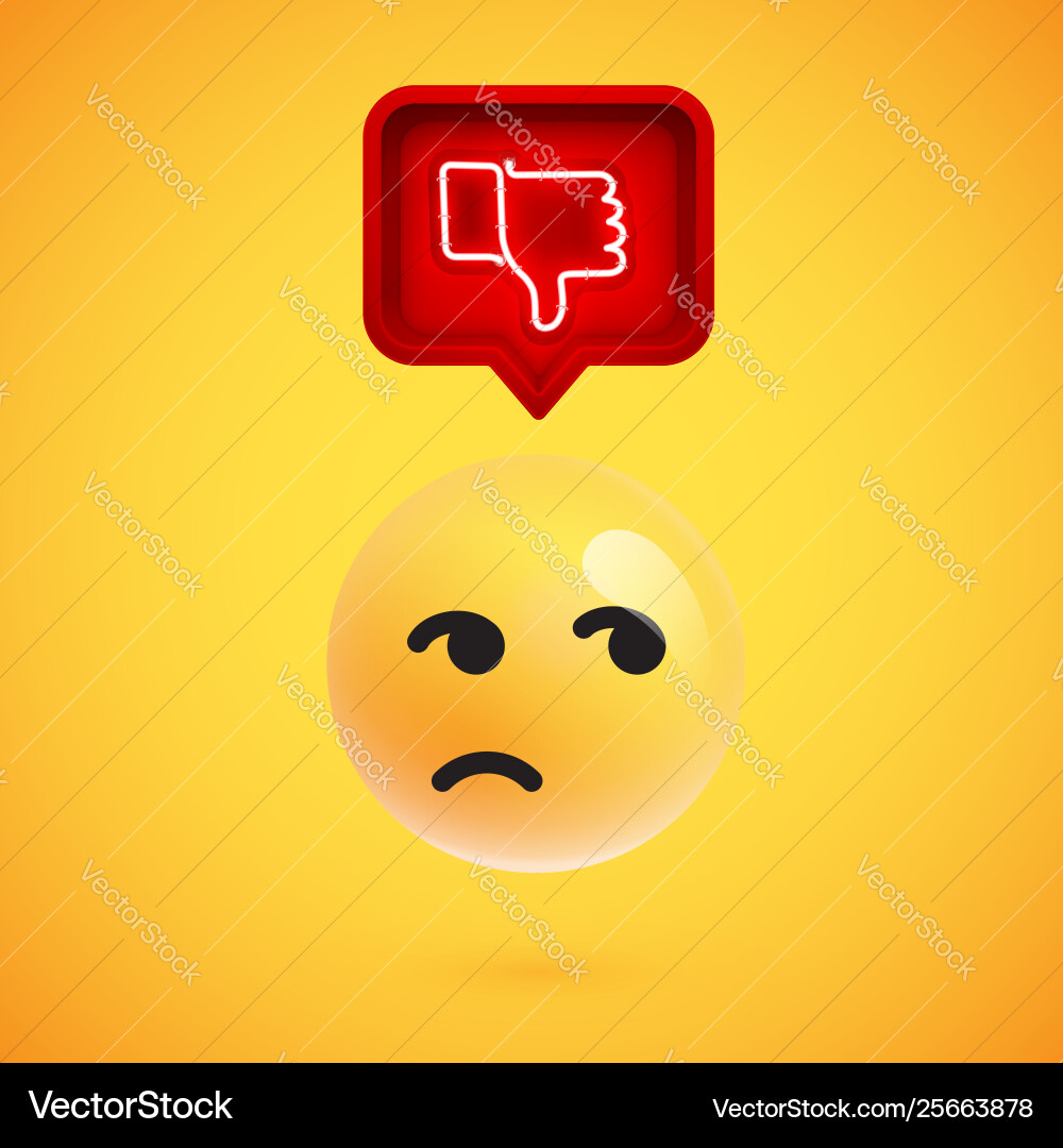 Realistic 3d emoticon with neon glowing dislike Vector Image
