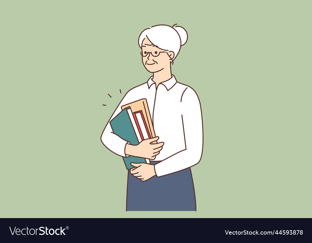 Smiling mature woman with folders at work Vector Image Smiling mature woman with folders at work Vector Image