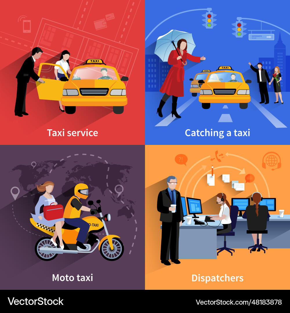 Taxi service 2x2 banners set Royalty Free Vector Image