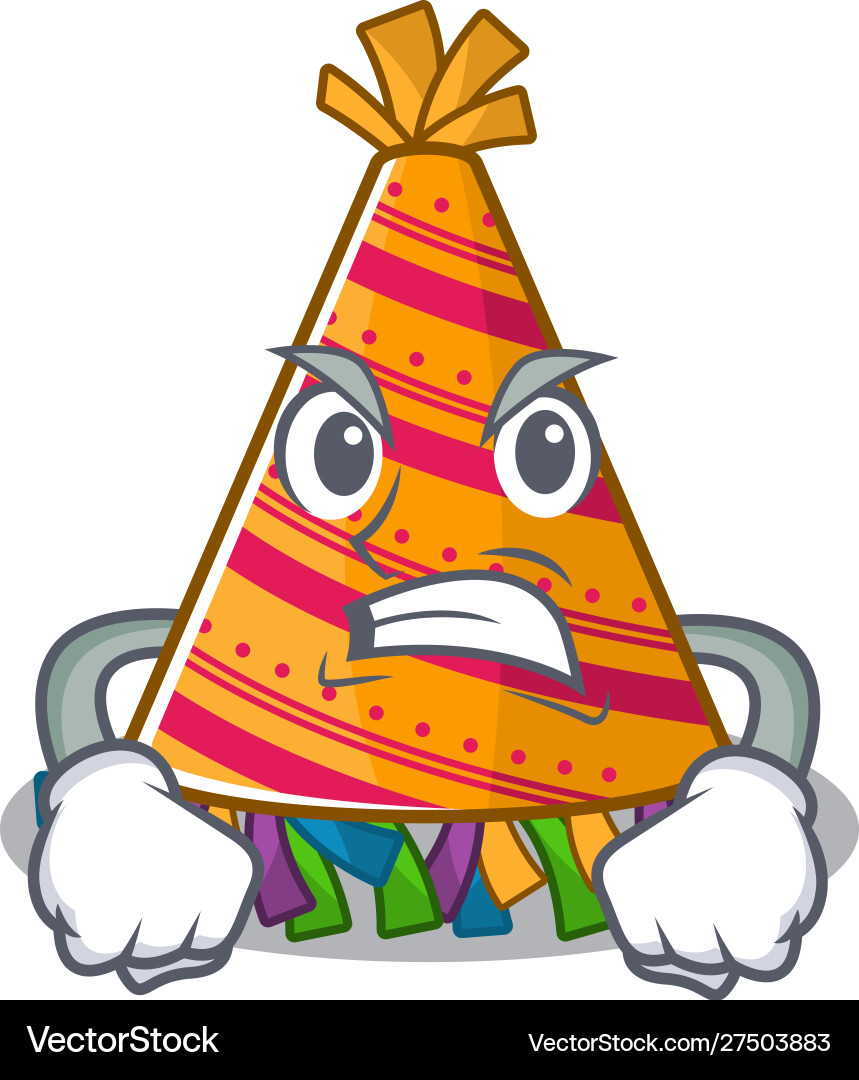 Angry party hat cartoon with character shape Vector Image