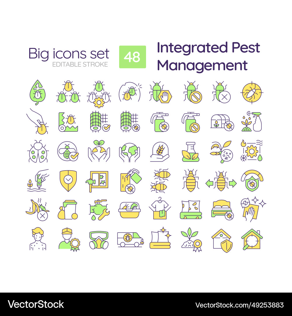Editable big icons set for integrated pest Vector Image