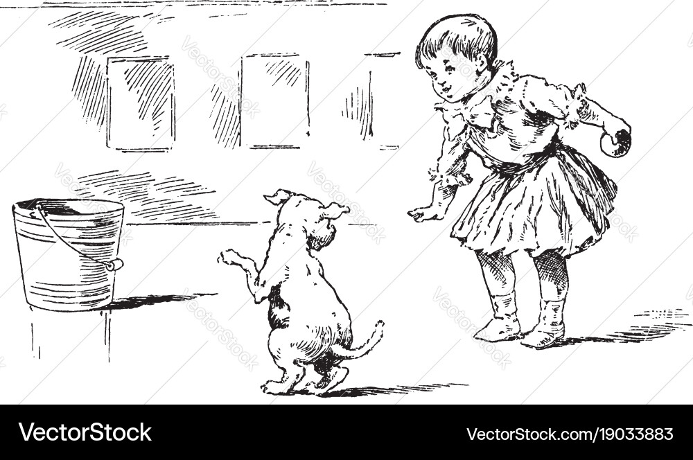 Fetch playing with a child and dog vintage Vector Image