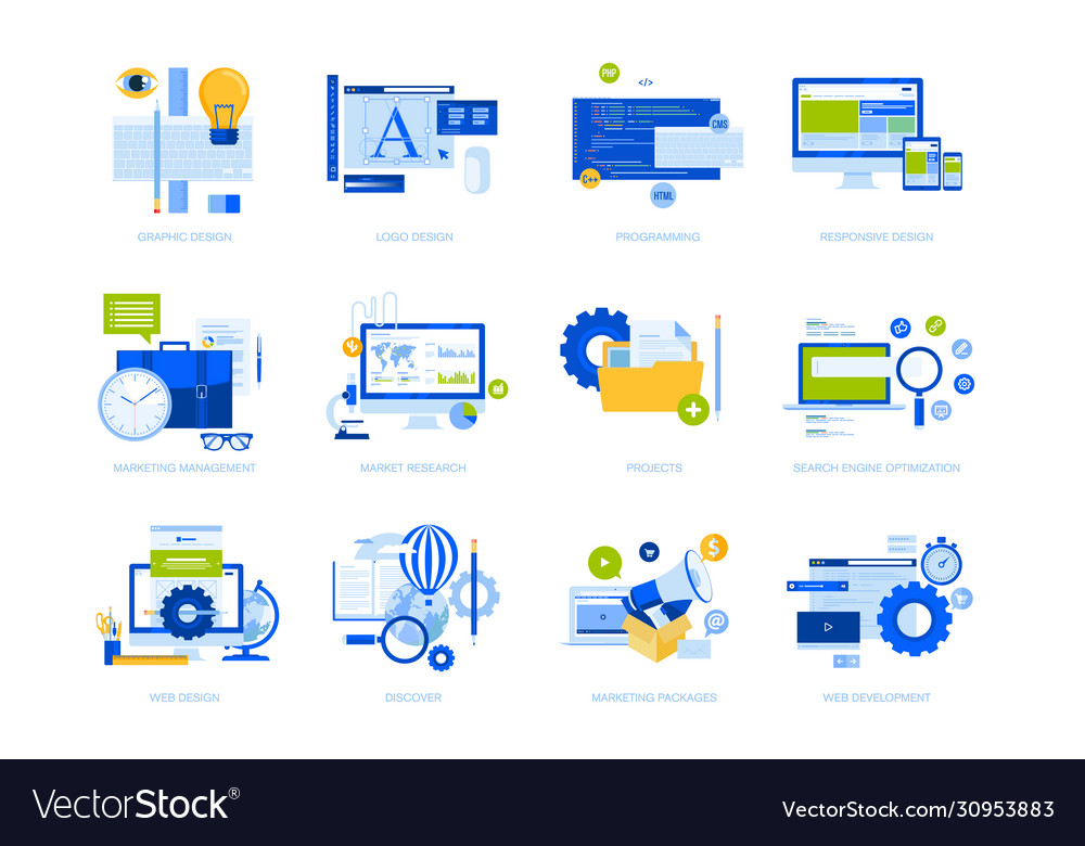 Flat design concept icons collection Royalty Free Vector Flat design concept icons collection Royalty Free Vector