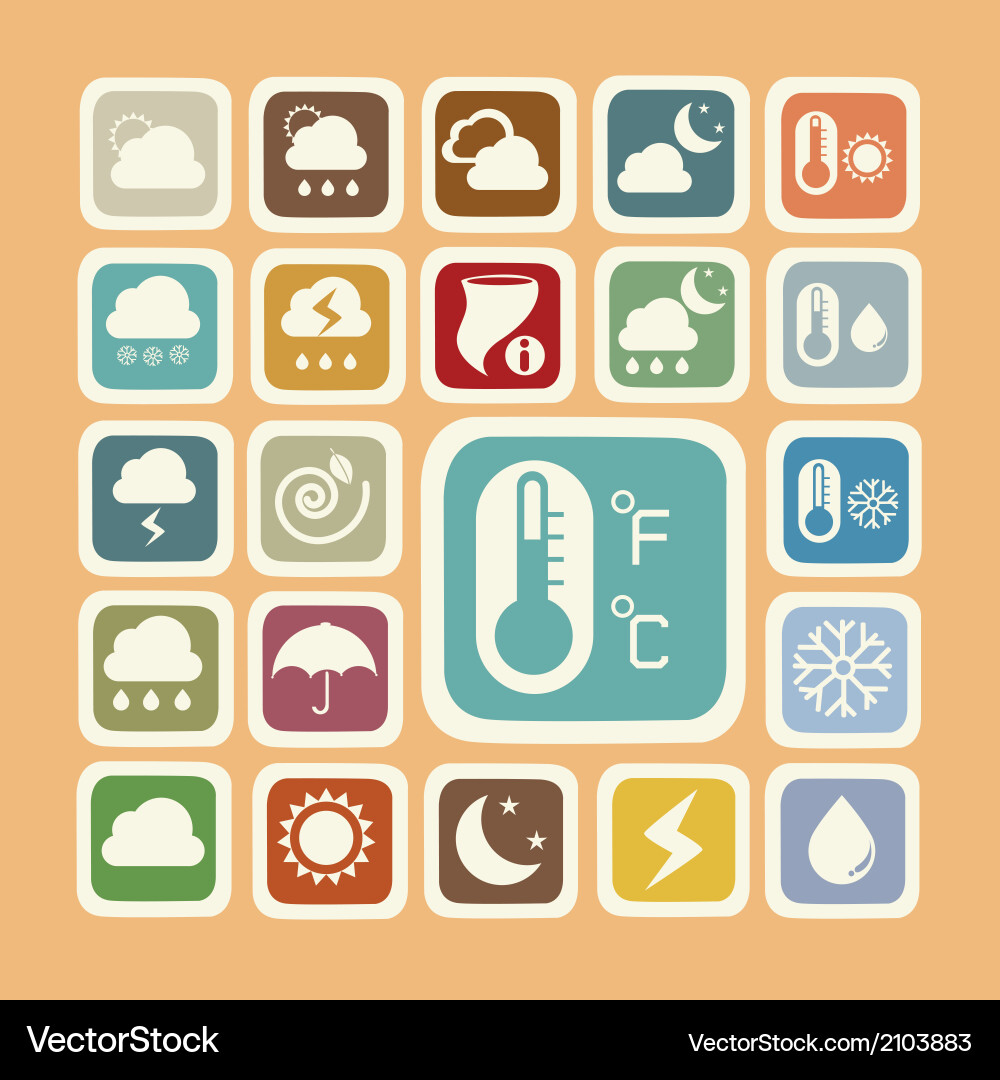 Icon set of weather sticker Royalty Free Vector Image
