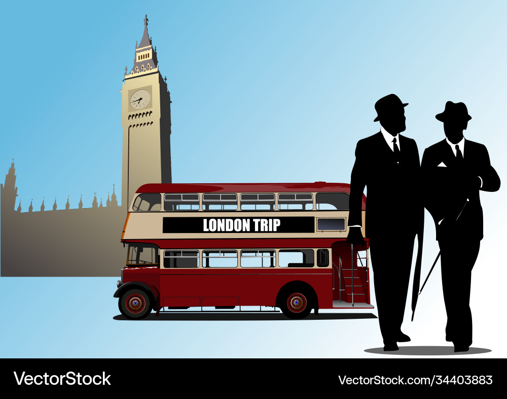 London trip poster with double decker bus Vector Image