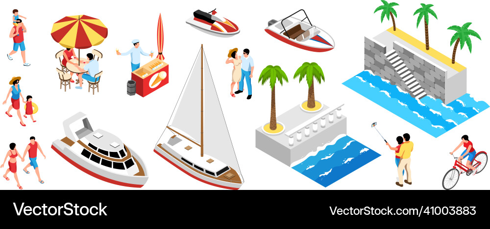 Sea promenade icon set Royalty Free Vector Image