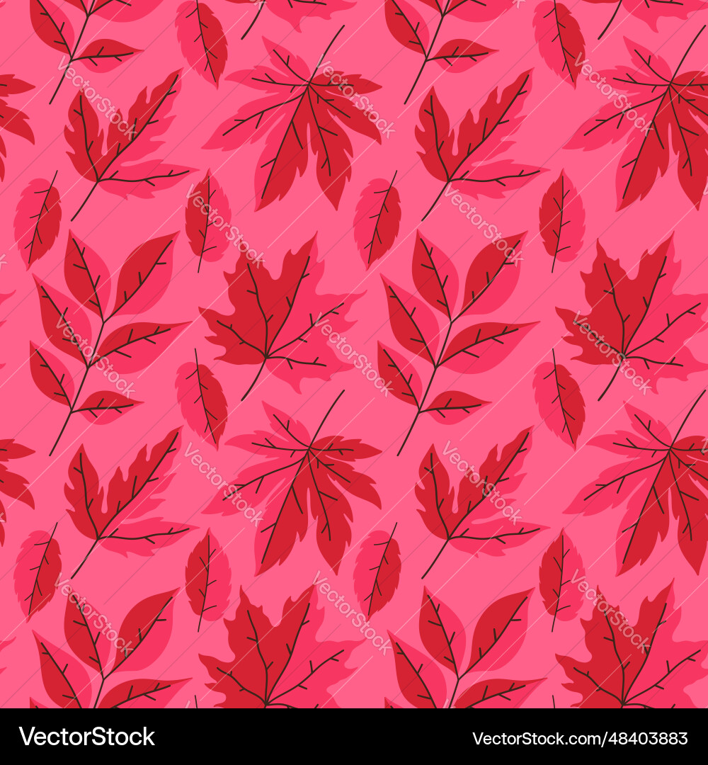 Seamless pattern with autumn leaves in red-pink Vector Image