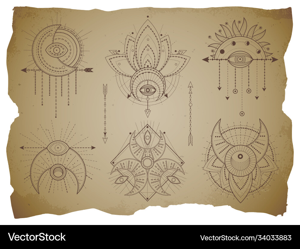 Set sacred geometric symbols and half moon Vector Image