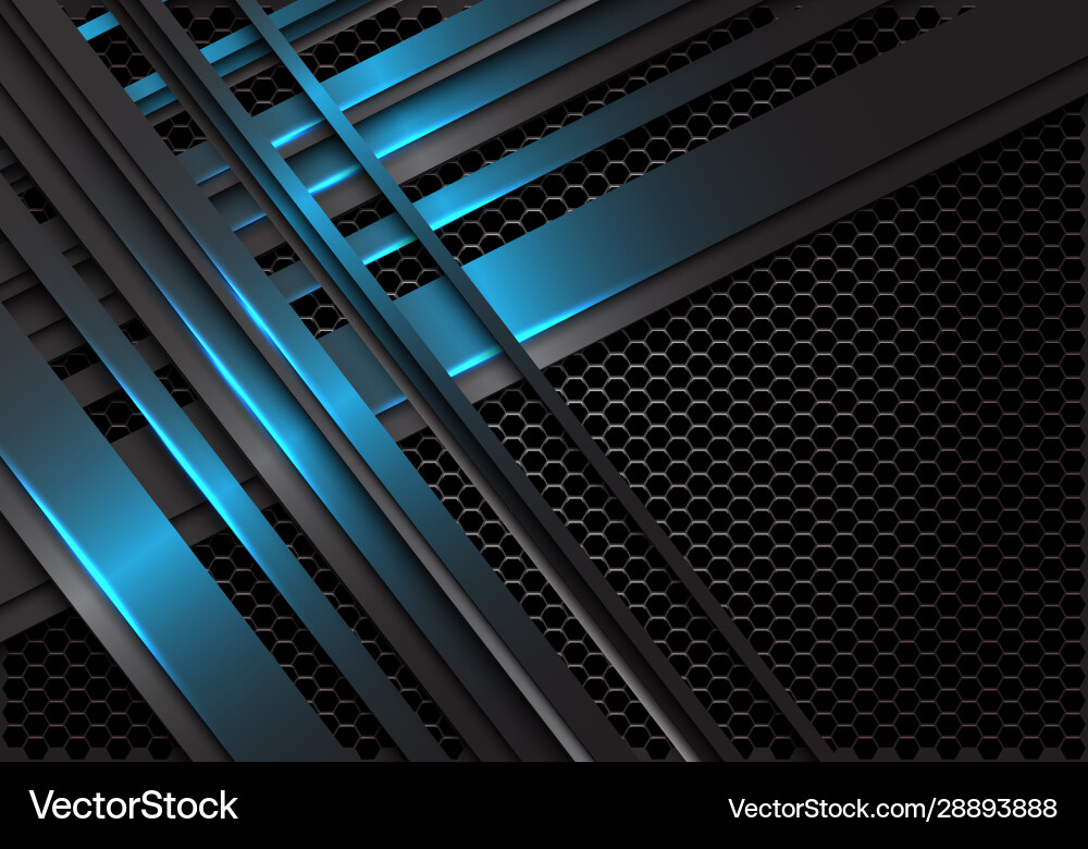 Blue metallic line overlap on dark hexagon mesh Vector Image