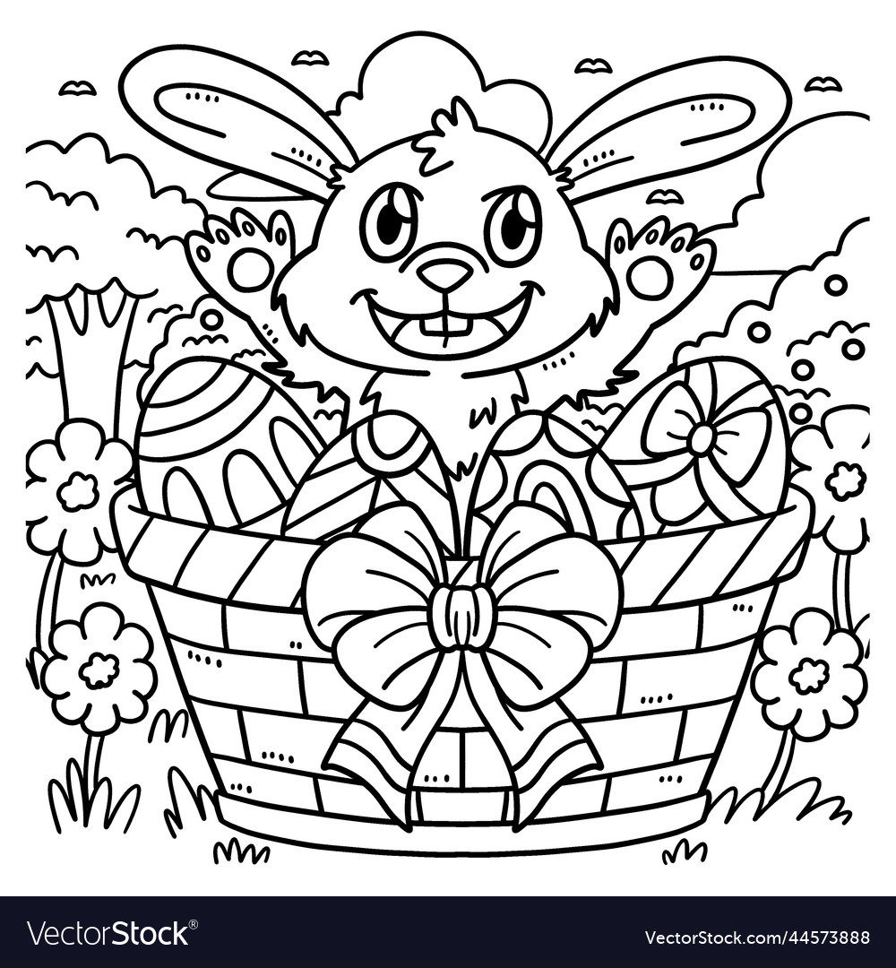 Bunny In Basket Coloring Pages