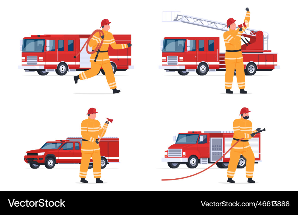 Characters of firefighters in different poses Vector Image