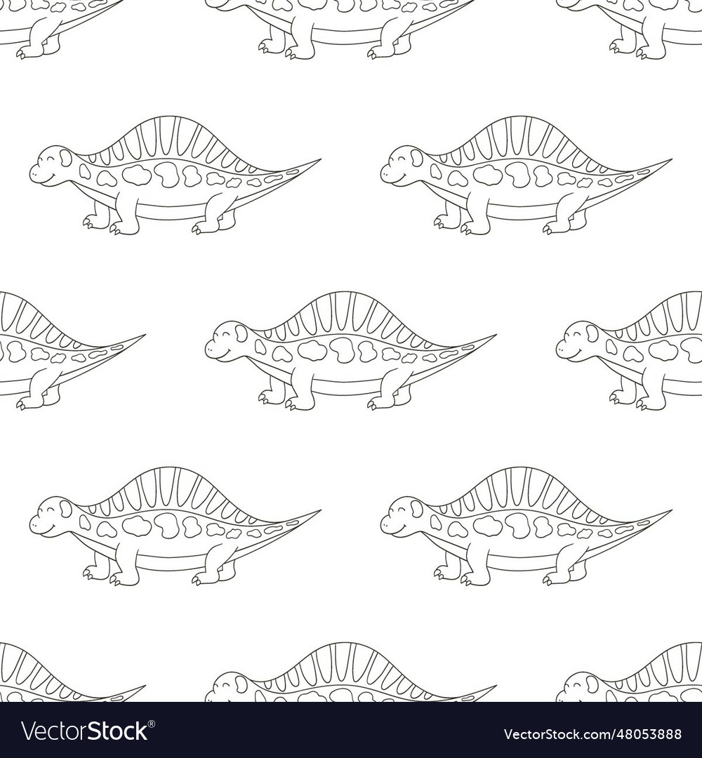 Coloring cute dinosaurs seamless pattern Vector Image
