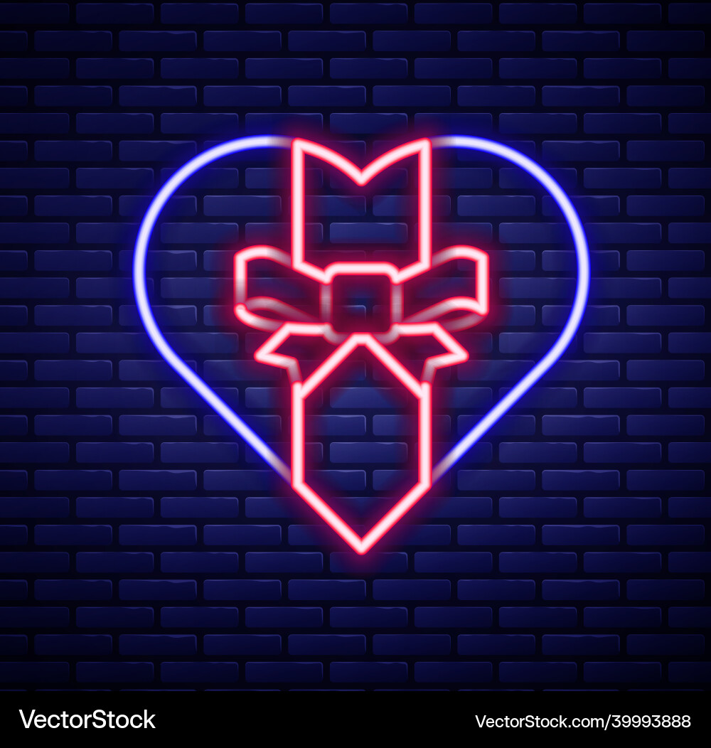 Glowing neon line gift box icon isolated on brick Vector Image