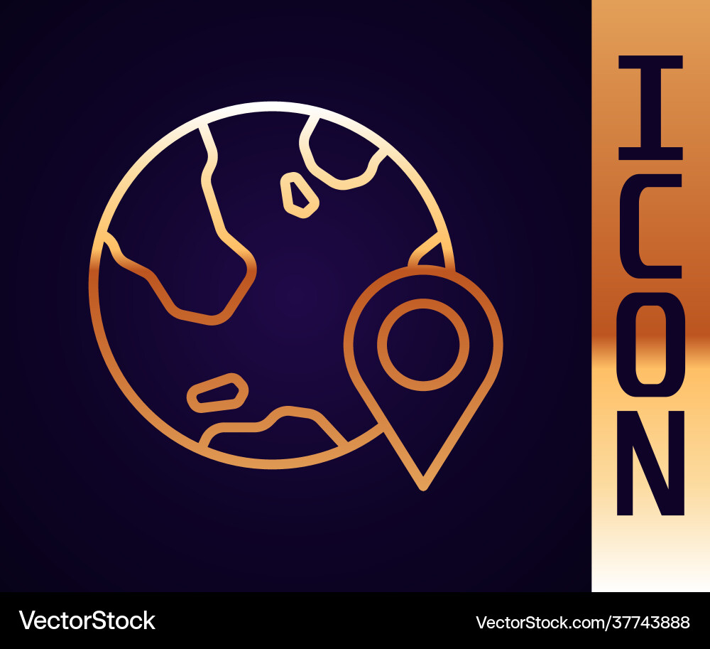 Gold line location on globe icon isolated Vector Image