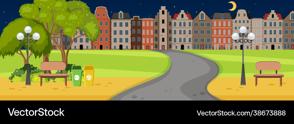 Horizontal scene at night time with long road Vector Image