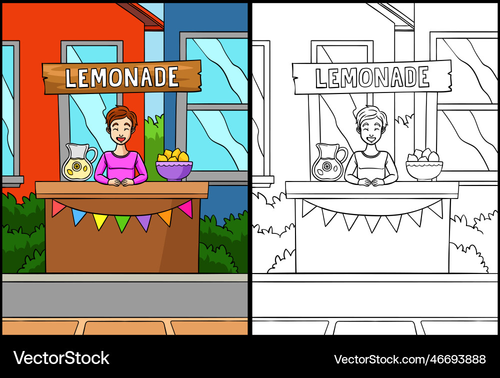 Lemonade juice vendor coloring page Royalty Free Vector