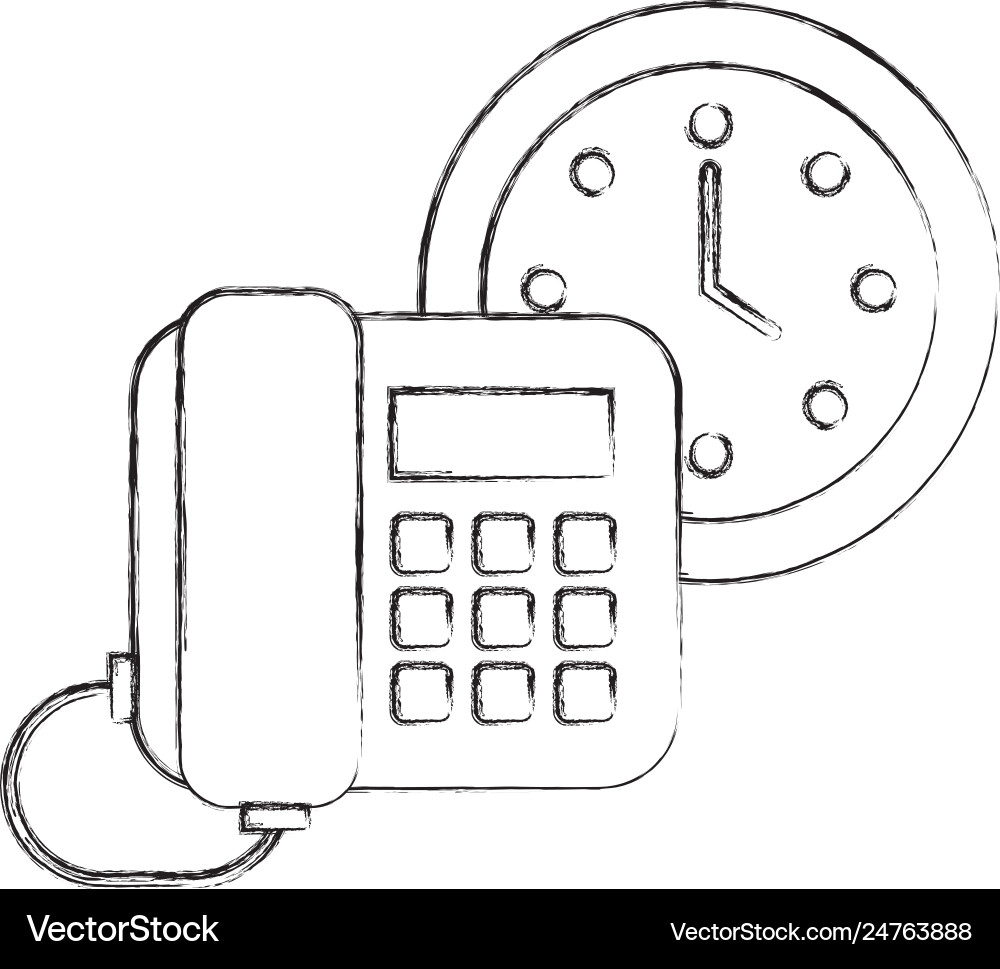 Office business telephone and clock time Vector Image