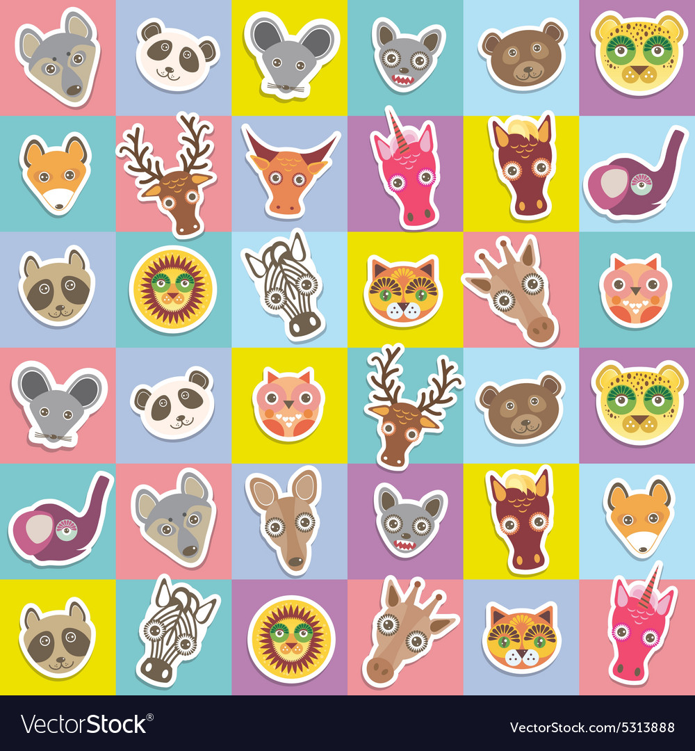 Set funny animals muzzle seamless pattern Vector Image