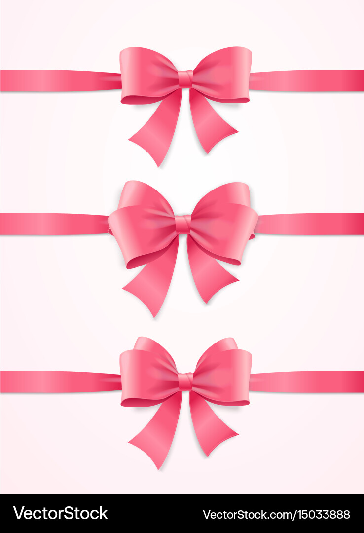 Silk pink ribbon and bow set Royalty Free Vector Image