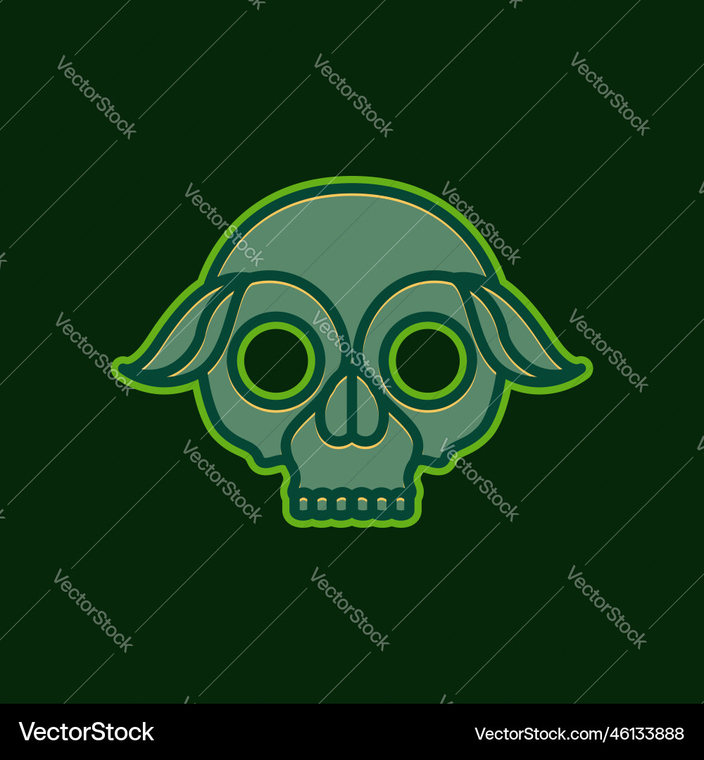 Skull cranium brainpan green leaves simple Vector Image