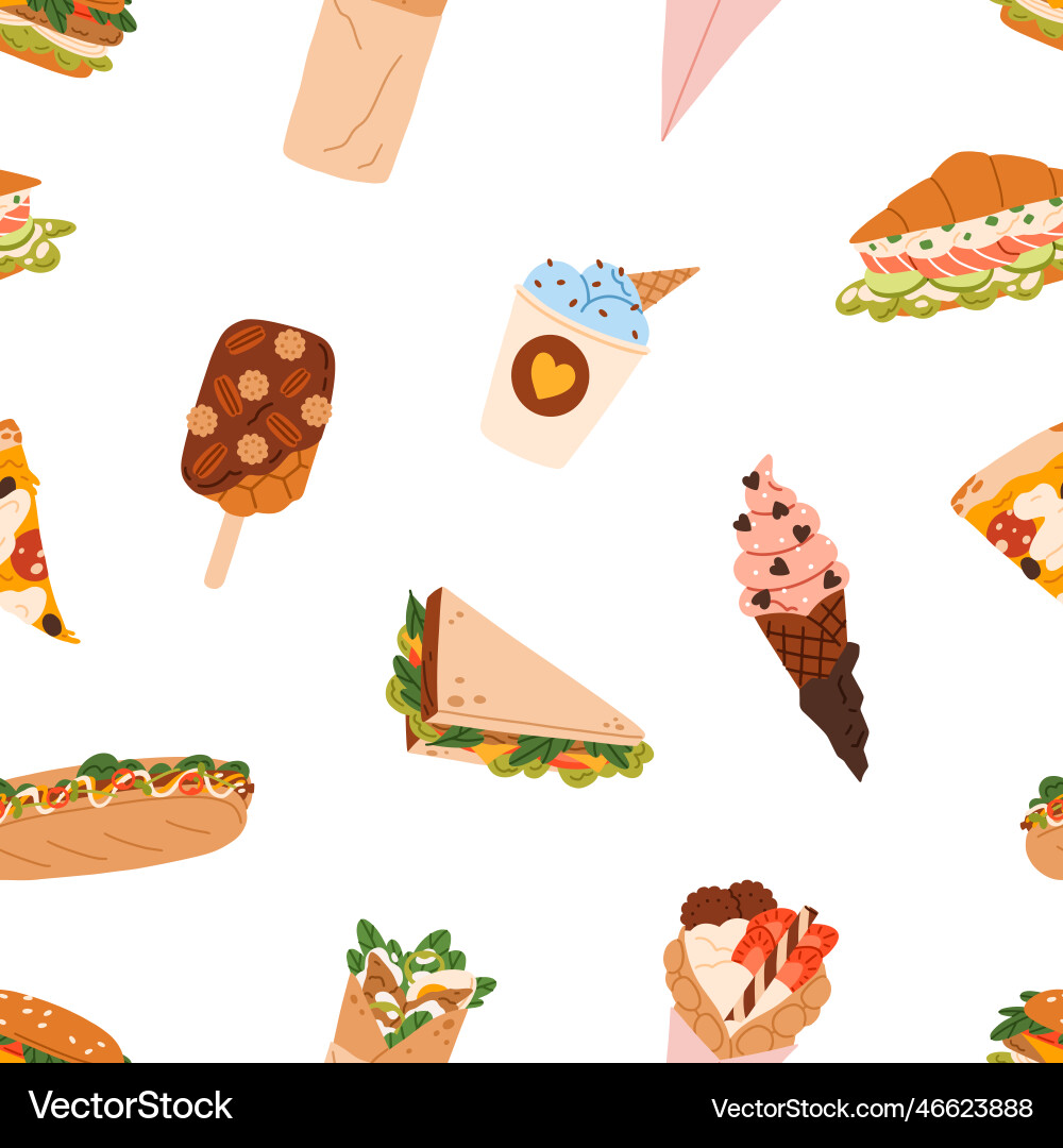 Street fast food seamless pattern takeaway Vector Image