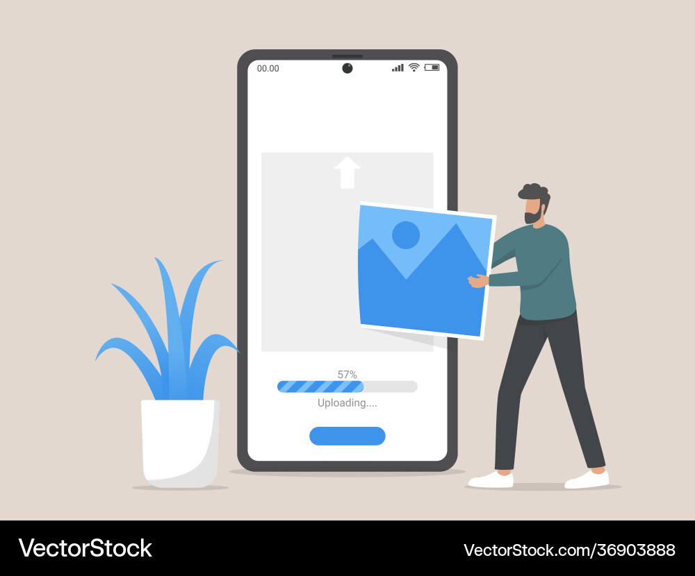 Young man uploading a photo or identity Royalty Free Vector
