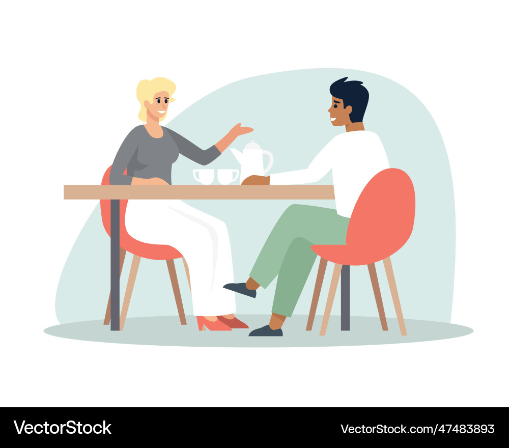 Colored cartoon multinational couple meeting Vector Image