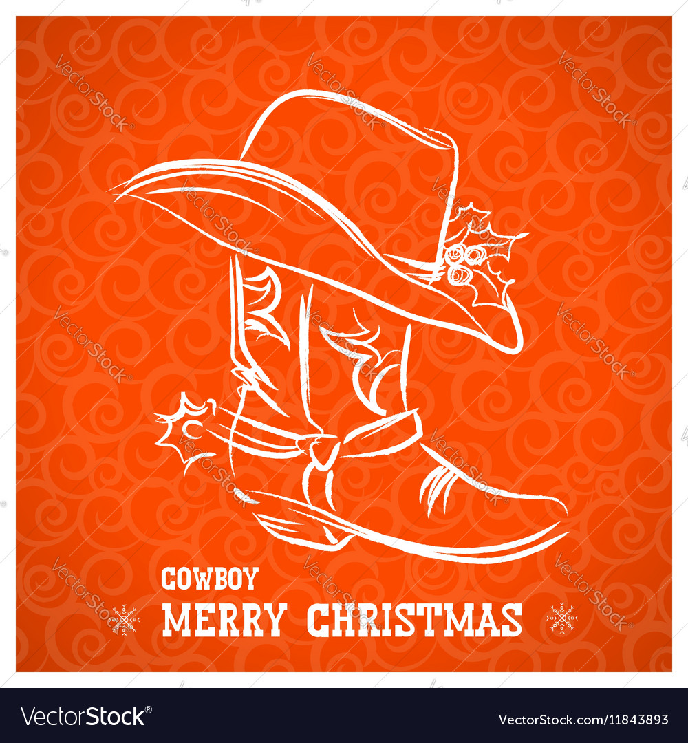 Cowboy merry christmas with boot Royalty Free Vector Image