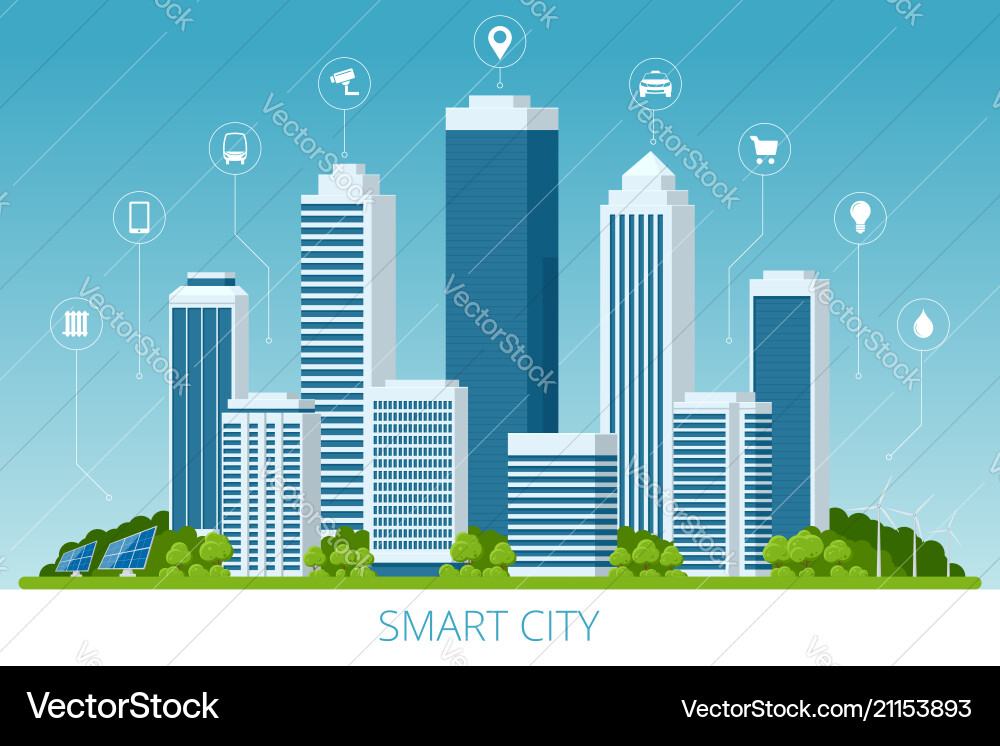Flat smart city and communication network Vector Image