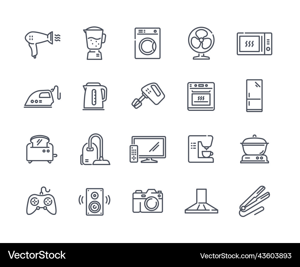 Household appliances line icon set Royalty Free Vector Image