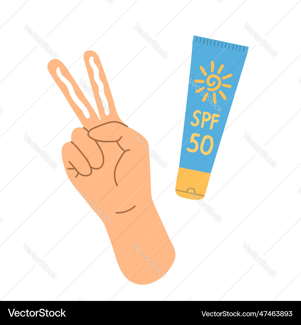 Isolated hand with two fingers applying spf cream Vector Image