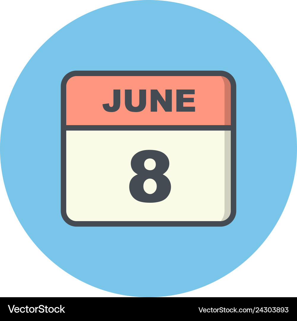 June 8th date on a single day calendar Royalty Free Vector