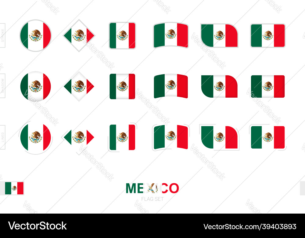Mexico flag set simple flags of with three Vector Image