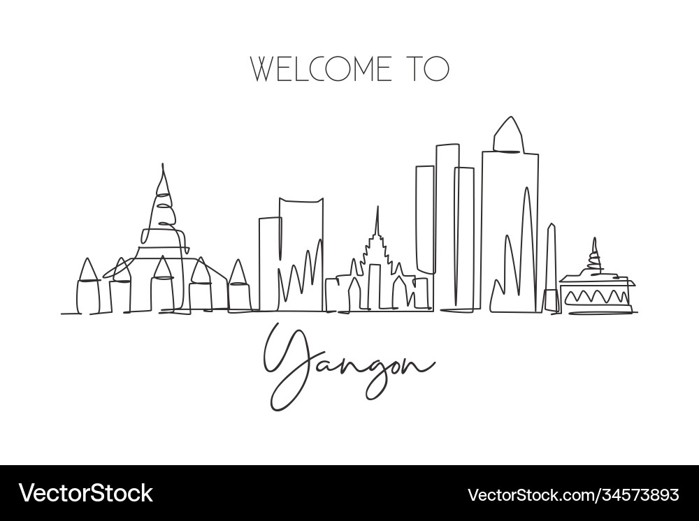 One single line drawing yangon city skyline Vector Image
