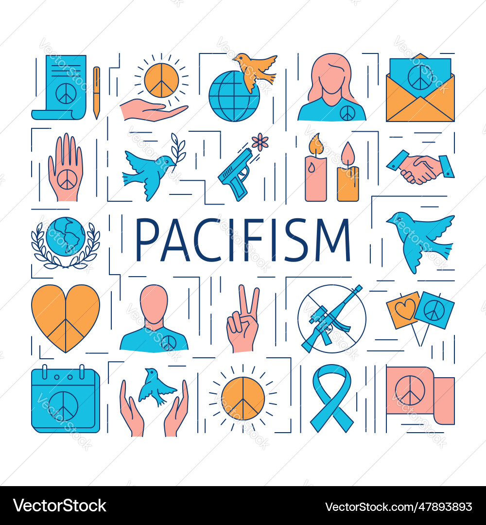 Pacifism poster with peace symbols Royalty Free Vector Image