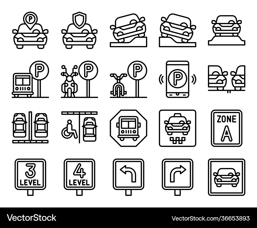 Parking lot related line icon set 2 Royalty Free Vector