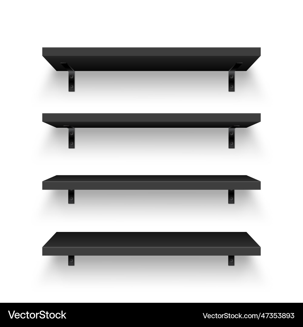 Realistic black store shelves with wall mount Vector Image