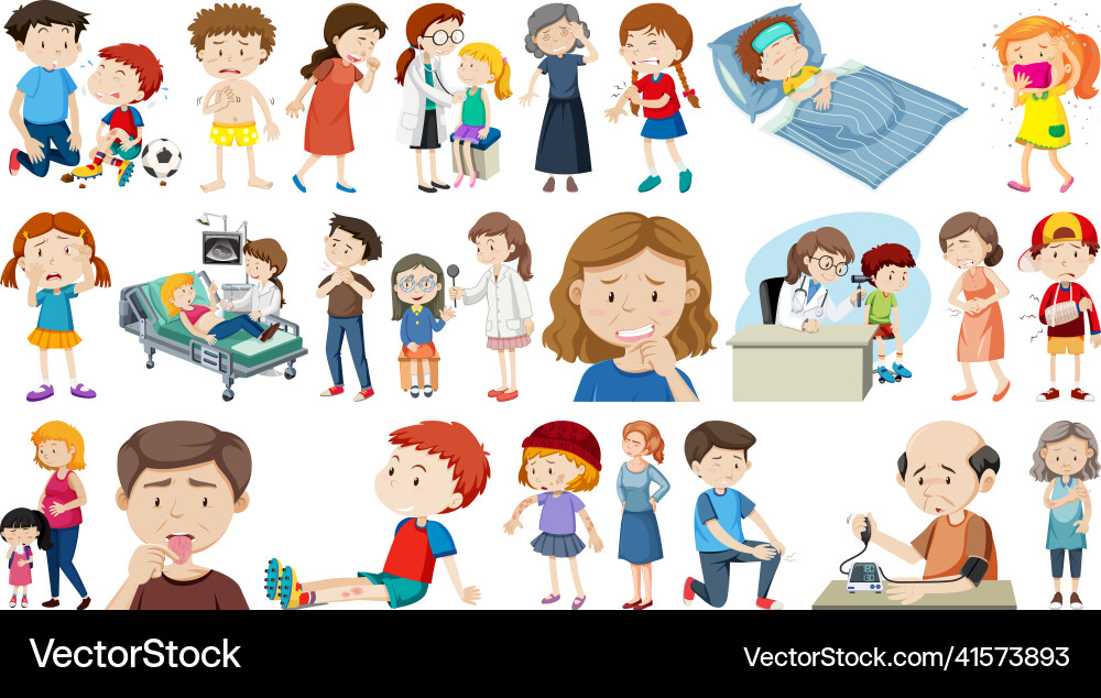 Set of sick people with different symptoms Vector Image