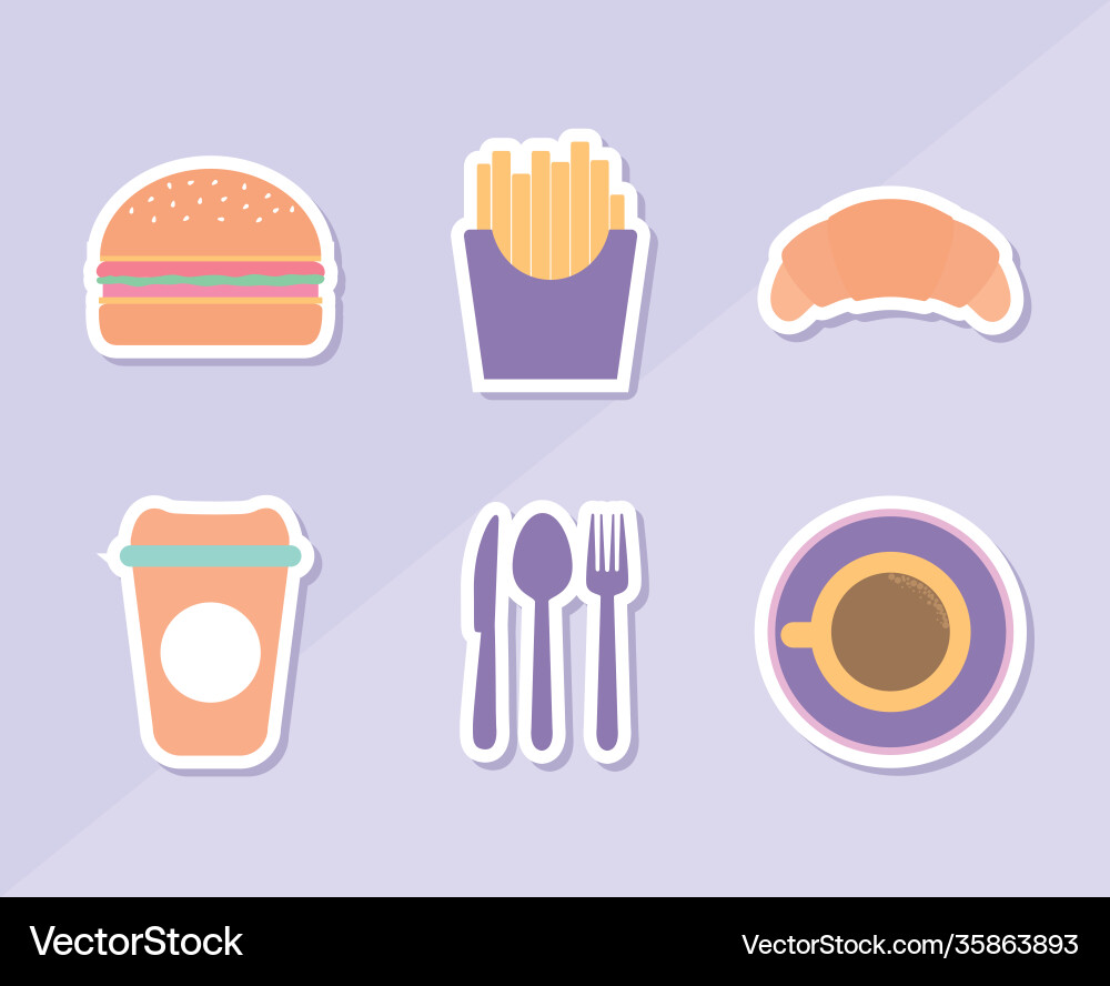 Set restaurant icons on a purple background Vector Image