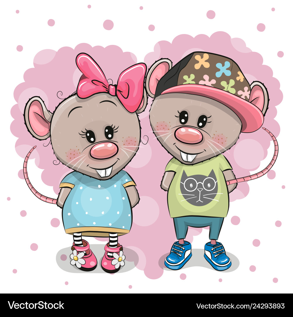 Two cartoon rats on a heart background Royalty Free Vector