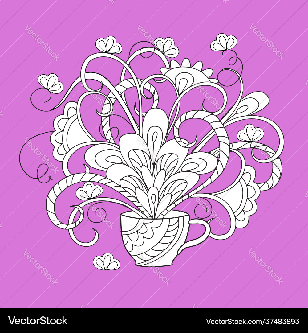 White zen cup with flowers on pink Royalty Free Vector Image