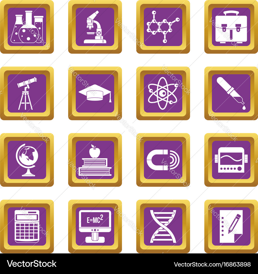 Education icons set purple Royalty Free Vector Image