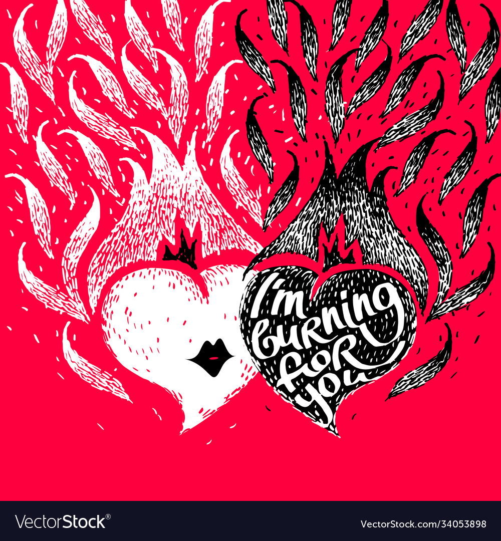Gift card for valentines day two burning heart Vector Image