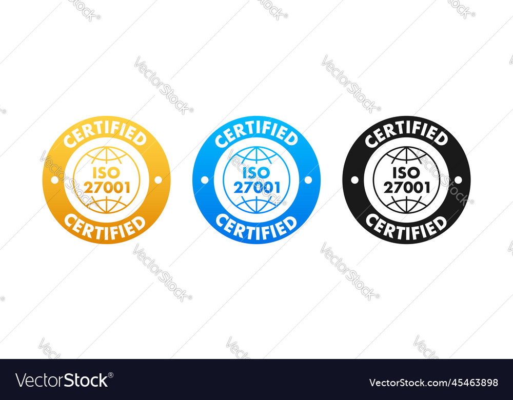 Iso 27001 certified badge icon certification Vector Image Iso 27001 certified badge icon certification Vector Image