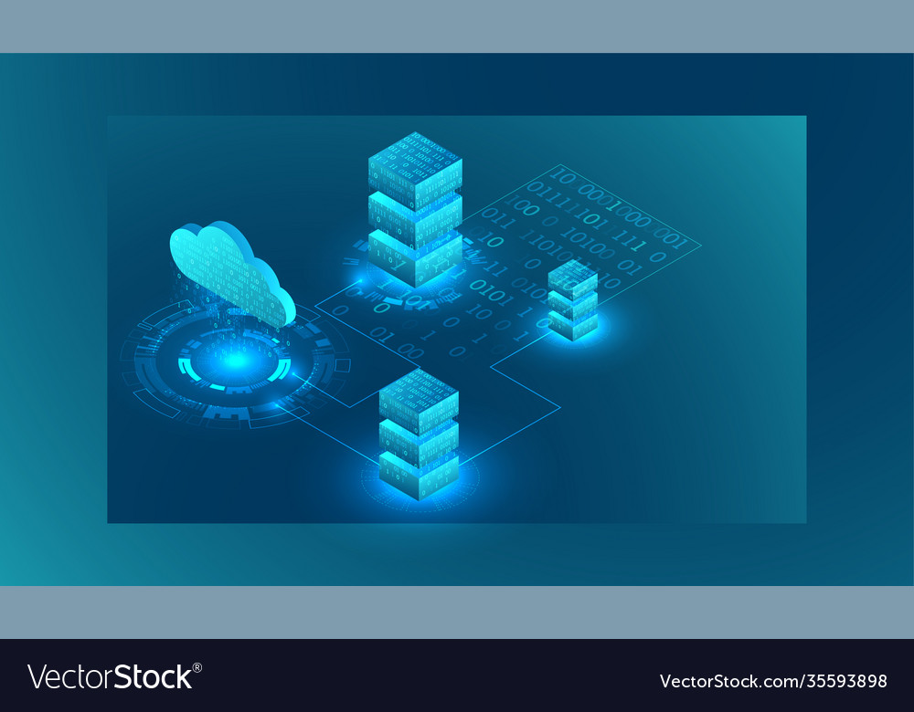 Isometric big data flow processing concept cloud Vector Image