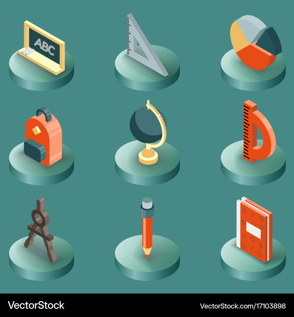School color isometric icons Royalty Free Vector Image