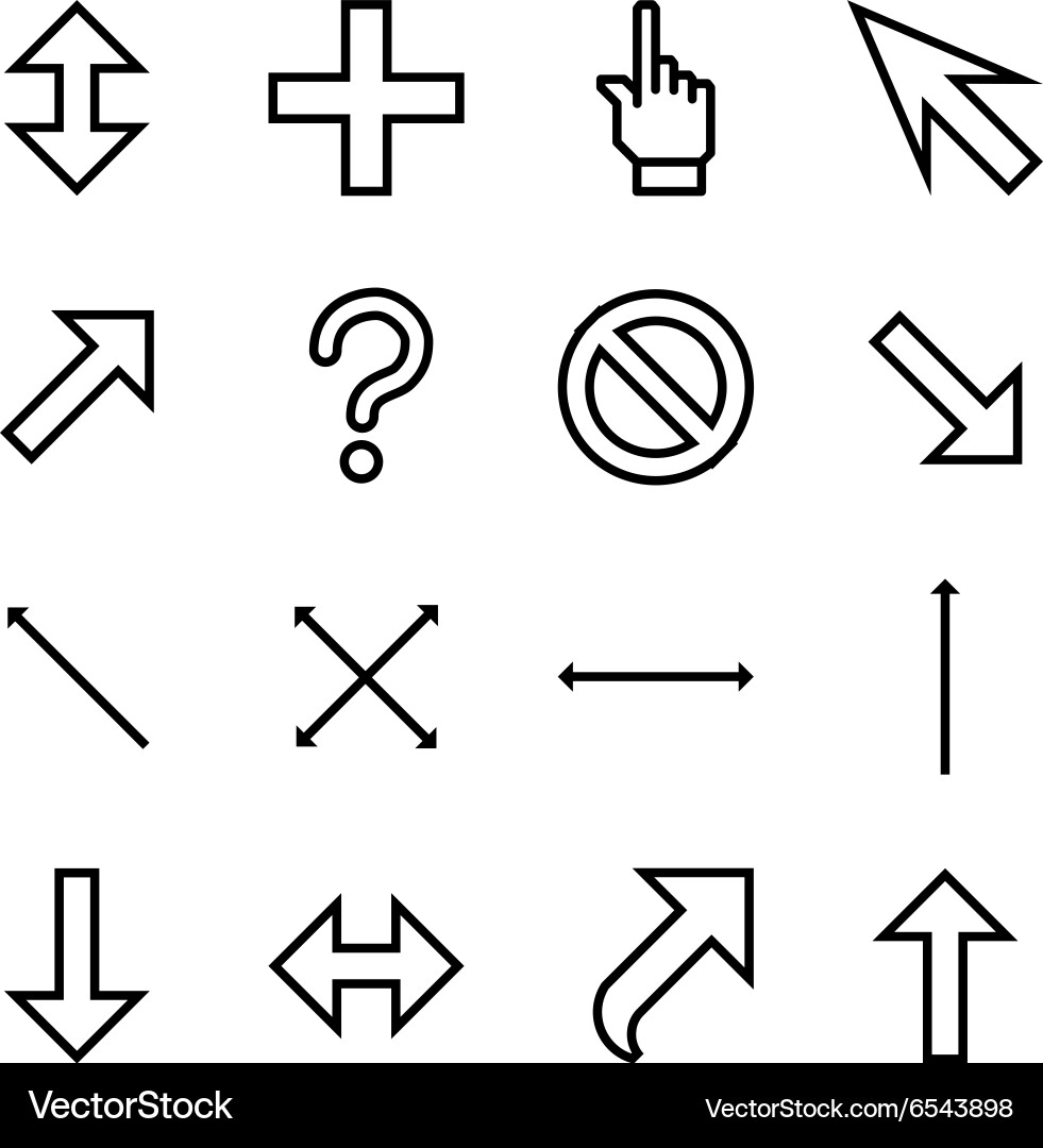 Smooth cursors icons with outlines Royalty Free Vector Image