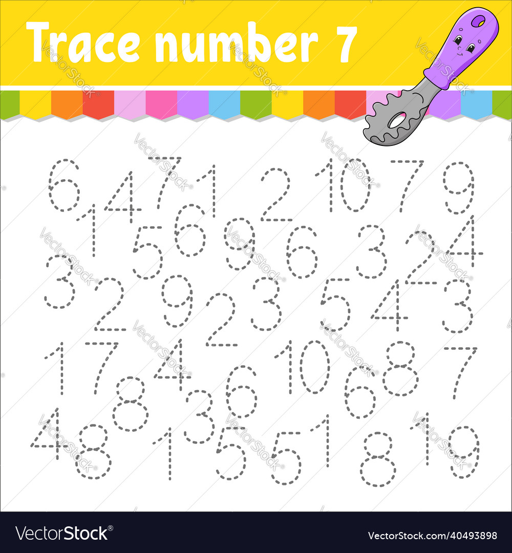 Trace number handwriting practice learning Vector Image